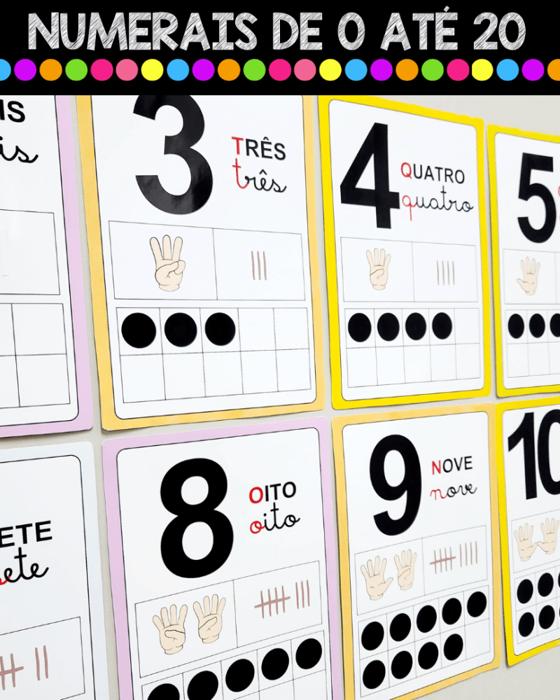 Cartaz - Numerais de 0 a 20 - Cores - Coração de Educador